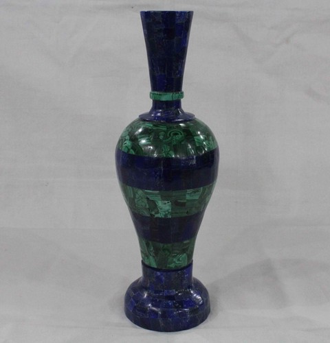 15" Beautiful Exclusive Marble Flower Vase Random Gemstones Work Home ...