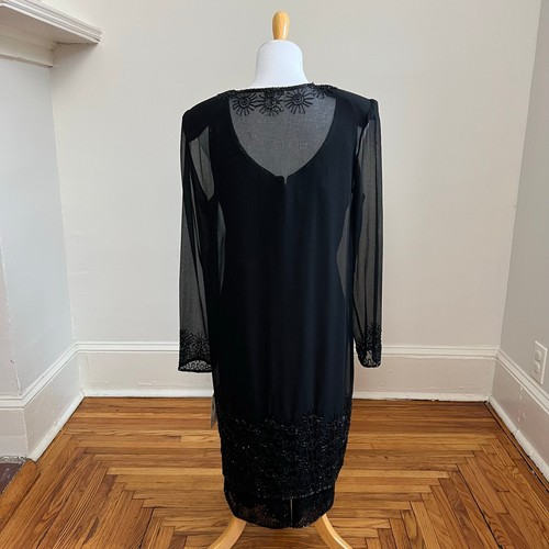 Vintage 90s NWT JKara Black Beaded Cocktail Dress and Sheer Embellished ...