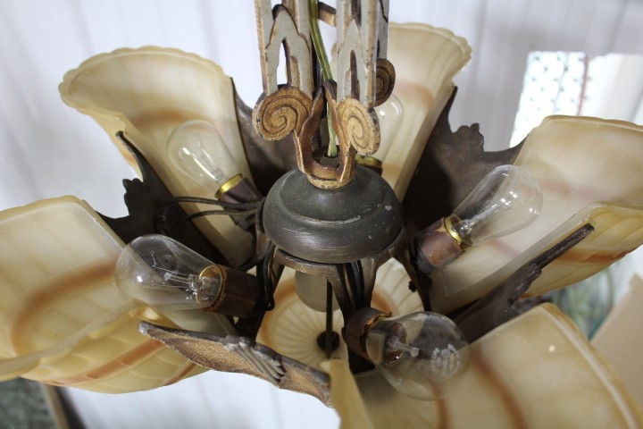 Antique Art Deco Slip Shade Light Fixture Chandelier Markel 6 Shades | eBay