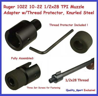 Steel Muzzle Adapter Ruger 1022 10/22, 1/2"x28 TPI w/Thread Protector ...