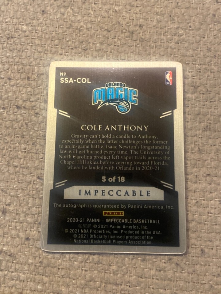 Cole Anthony 2020 impeccable stainless stars auto autograph #5/18 | eBay