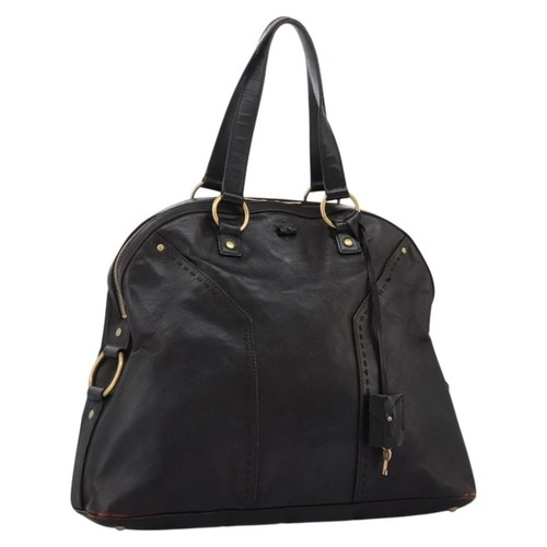 SAINT LAURENT Muse Hand Bag Leather Black Gold Auth 111999 | eBay