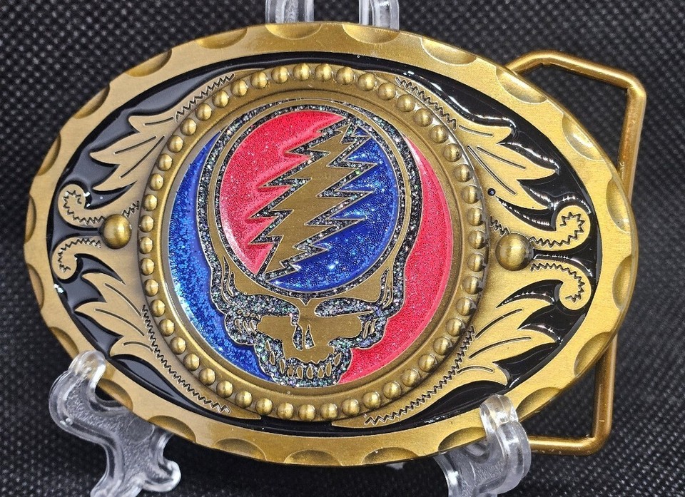 Grateful Dead Stealie Steal Your Face 3.25x2.25" Gold Red & Blue Belt ...