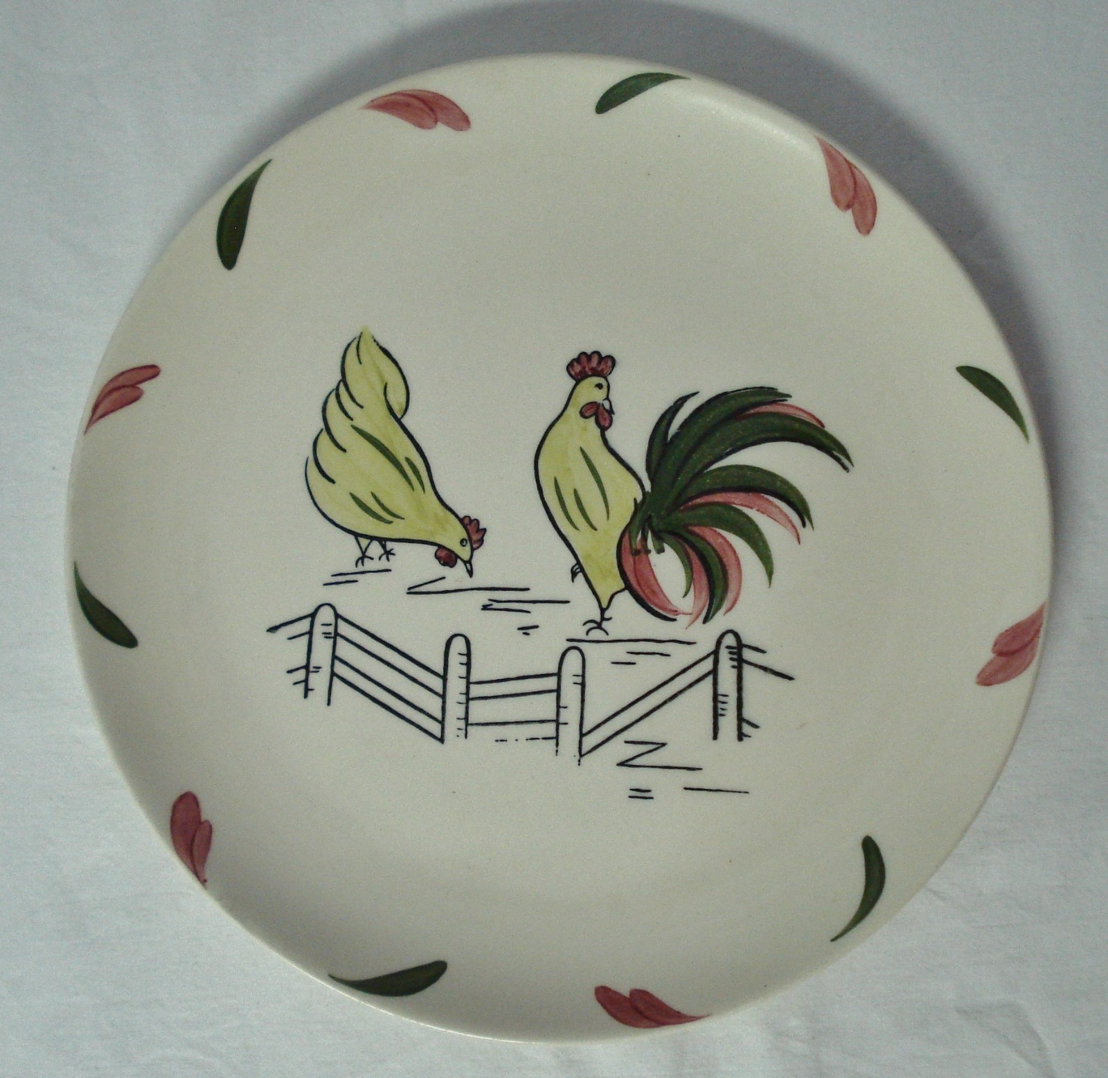 Blue Ridge Southern Potteries Chicken Pickins 9" Plate Hen Rooster Red ...