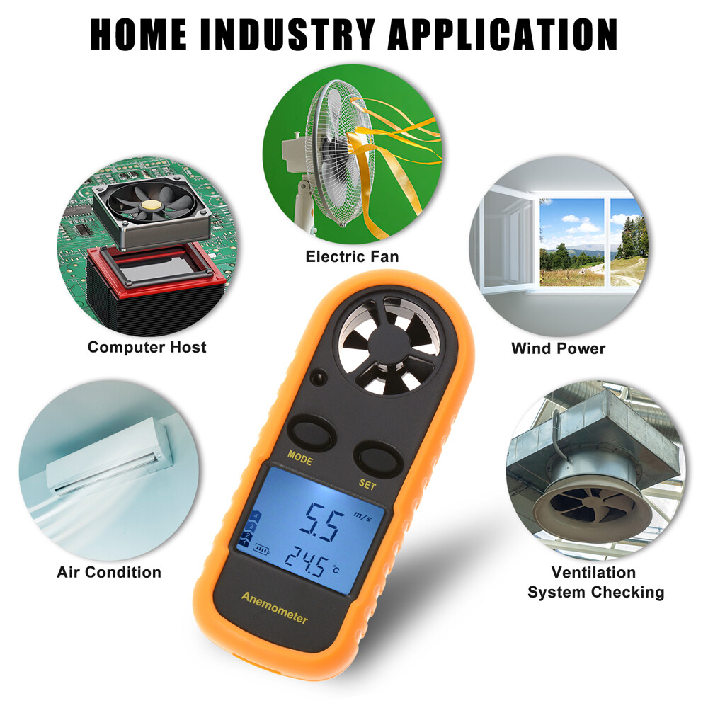 Digital Anemometer Wind Speed Meter Air Flow Volume Hand-held Vane ...