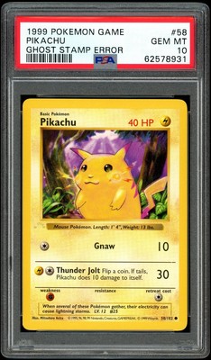 1999 Pokemon PIKACHU Base Set Shadowless GHOST STAMP ERROR Card- PSA 10 ...