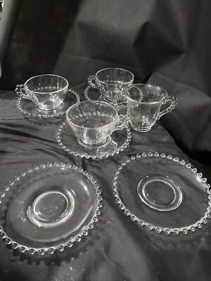 imperial candlewick 3 cup and saucer sets plus 2 saucers and sugar bowl ...