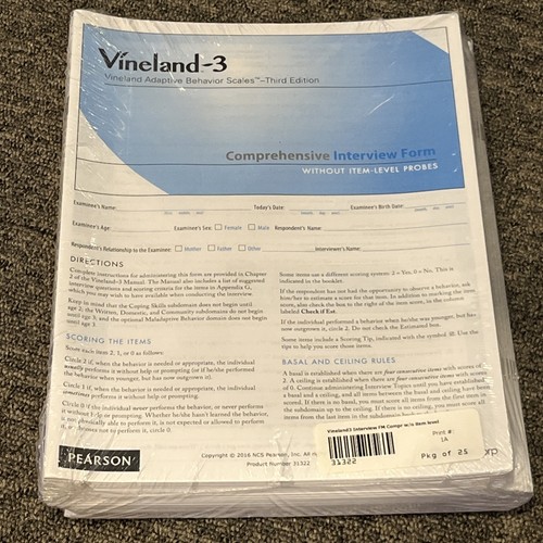 Vineland-3 Comprehensive Interview Form 31322 Adaptive Behavior Scales ...