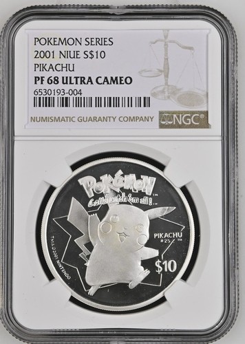 Silver Pikachu Coin, NGC PF 68 Ultra Cameo Niue 2001 Pokémon Sterling ...