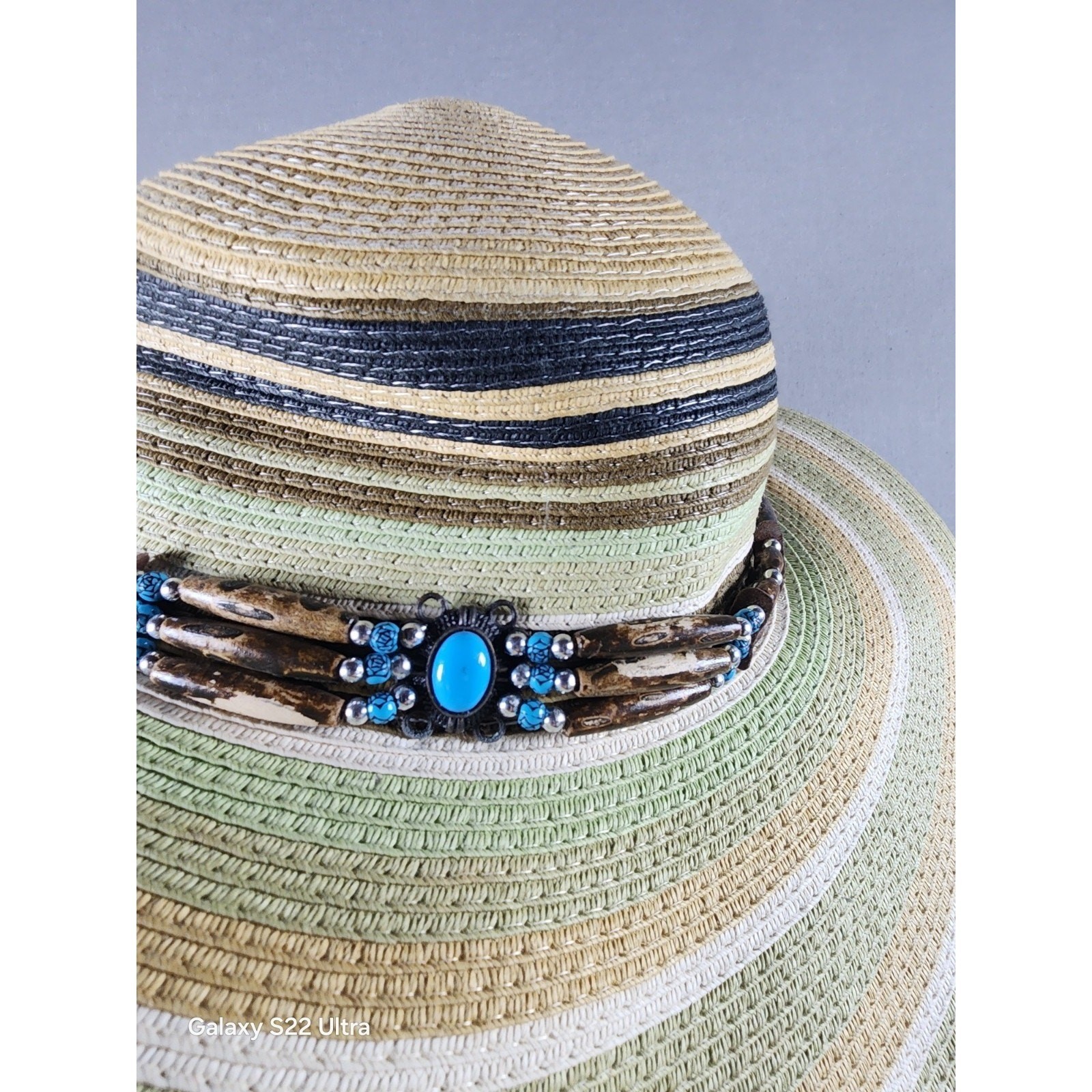 Artisan Mexican Sun Hat Beaded Wide Brim Straw Boho Resort Mexico ...