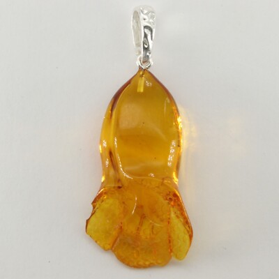 Hand carved Rose Brown / Cognac BALTIC AMBER Pendant 925 STERLING ...