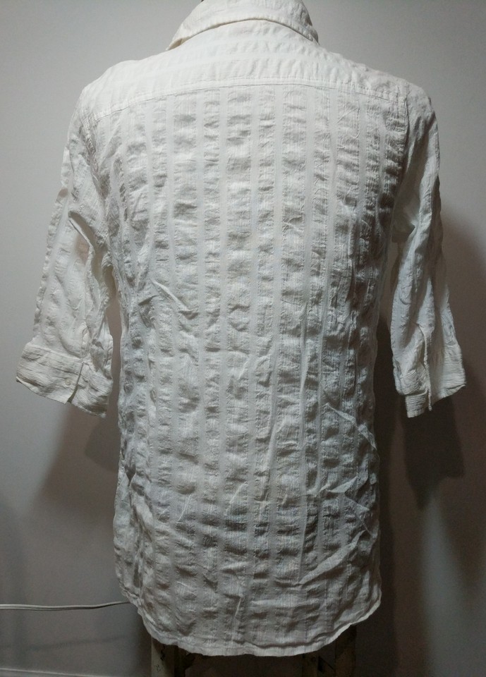 Weatherproof Garment Co. Size L 100% Cotton White Top ¾ Sleeve Button ...