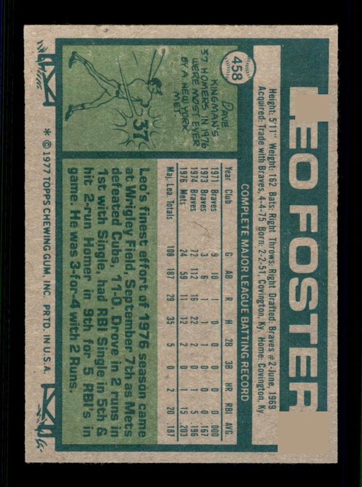 1977 Topps #458 Leo Foster | eBay