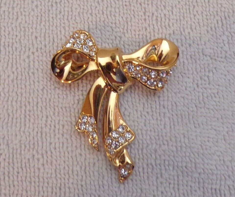 14K Yellow Gold Over 2.00Ct Round Simulated Diamond Bow Beaty Brooch ...