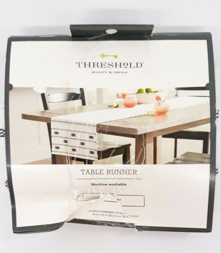 Threshold Black & White Linen Blend Table Runner 72" Long 14" Wide | eBay