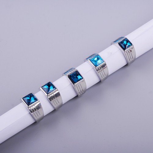 Silver Man Blue Sapphire Finger Ring Wedding Engagement Stainless 17mm ...