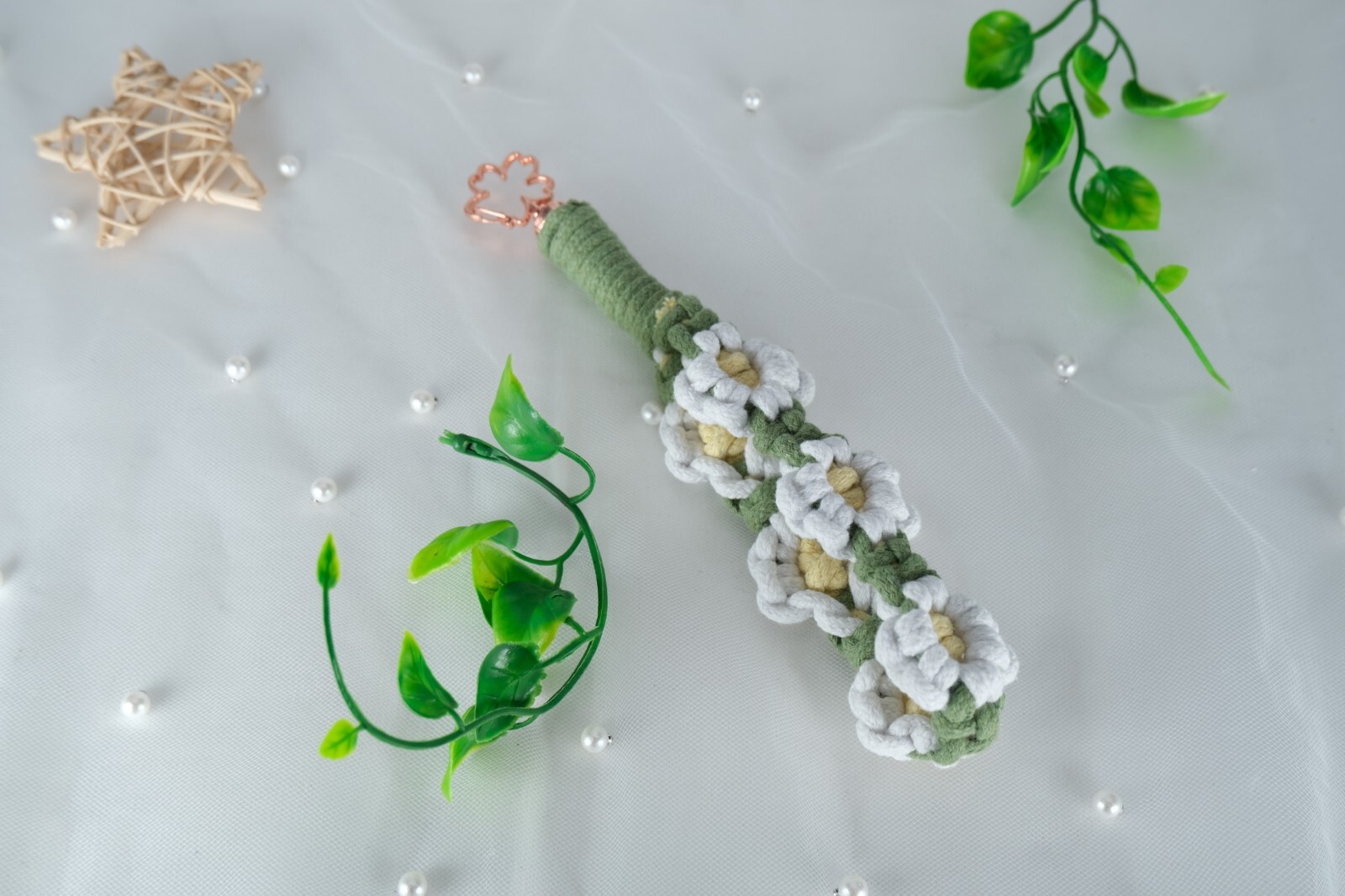 Macrame Flower Wristlet Phone Strap Short Wristlet Keychain Charm ...