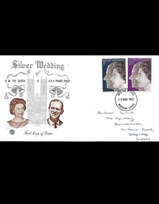 1972 - GB QEII Silver Wedding Stamps on Stuart FDC Worthing Hand-stamp ...
