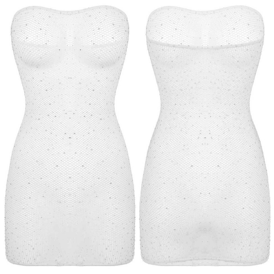 Women Transparent Sheer Micro Mini Dress Sleeveless Tube Top Nightdress ...