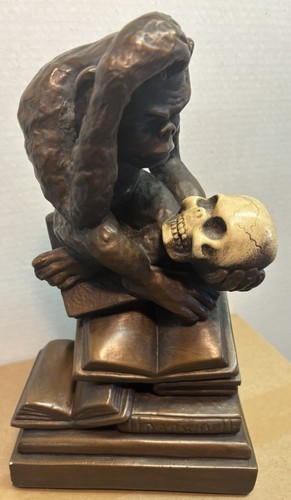 VTG. MARWAL Darwin Monkey Holding Skull, Thinker Statue, Signed- Bronze ...
