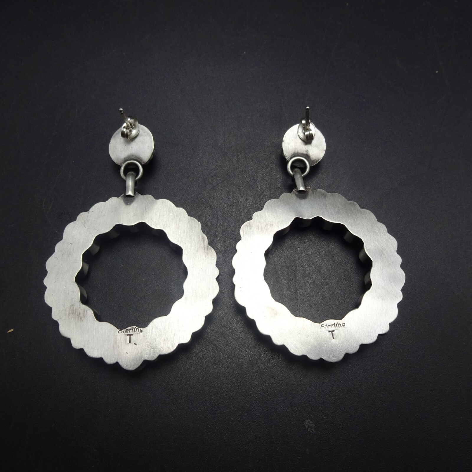 TIMOTHY YAZZIE Navajo RED MEDITERRANEAN CORAL Sterling Silver EARRINGS ...