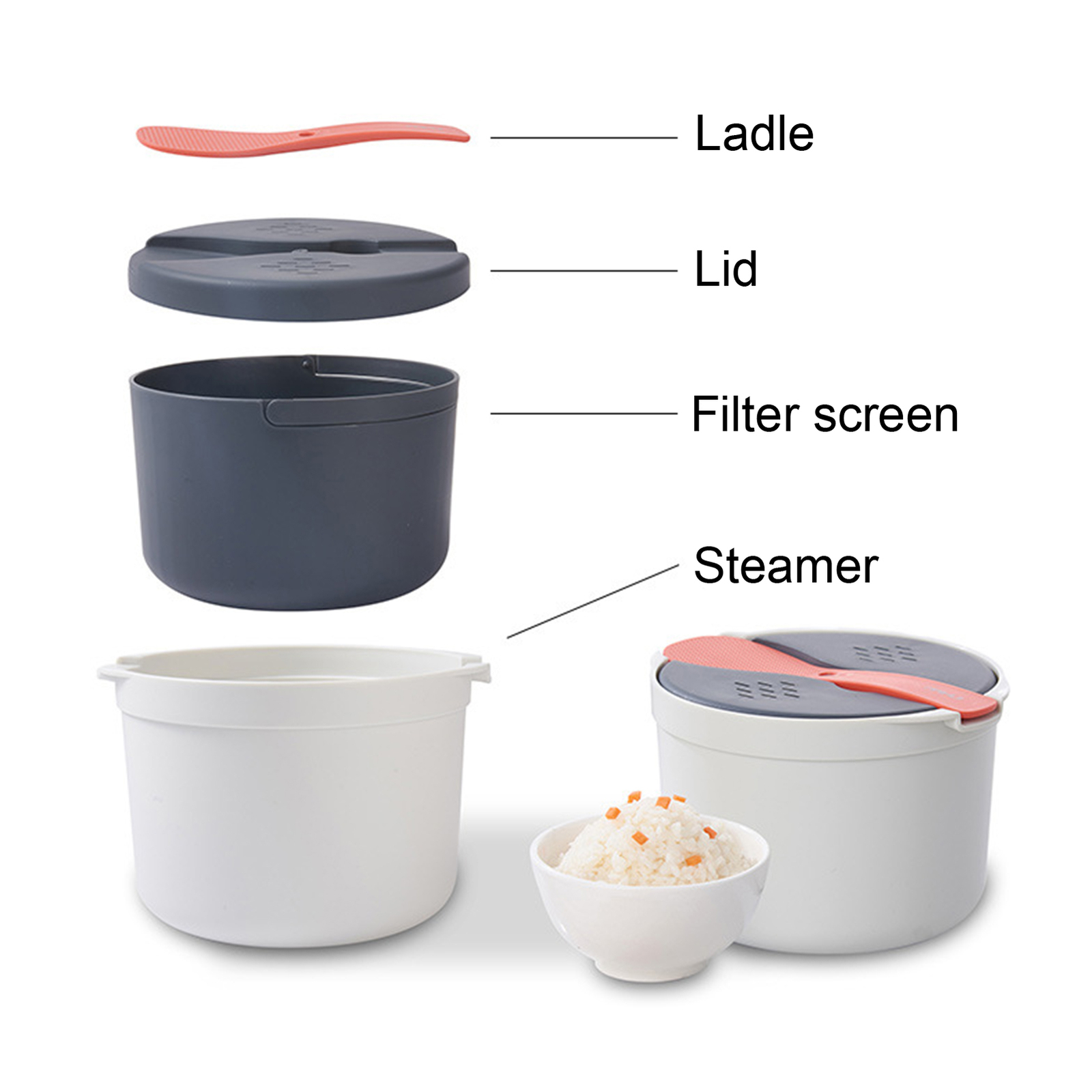 1 Set 2l Microwave Rice Cooker Double Layer Storing Microwave Pasta ...