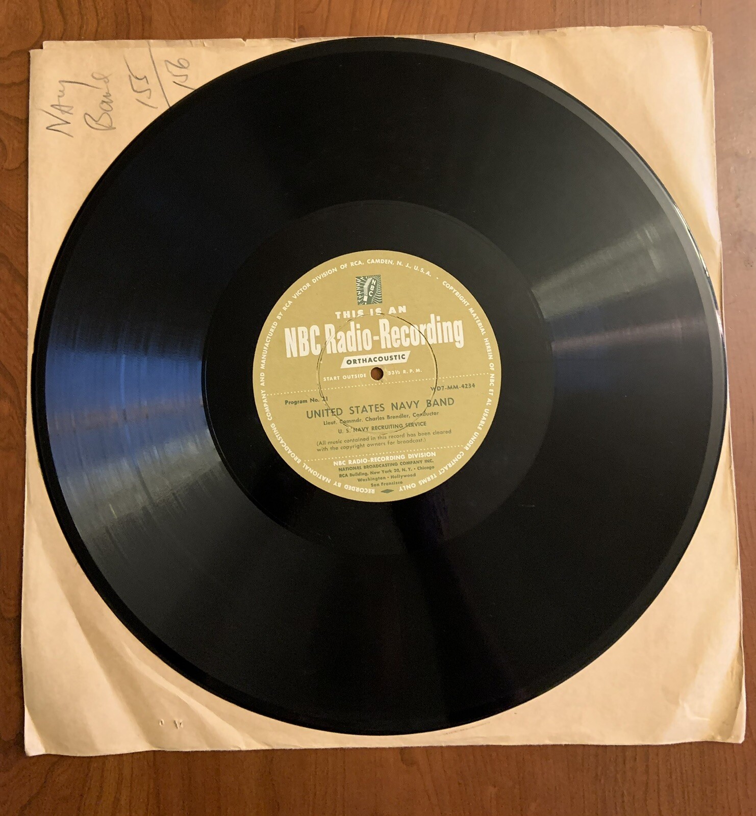 16" Transcription Disc NBC Radio Recording United States Navy Band ...