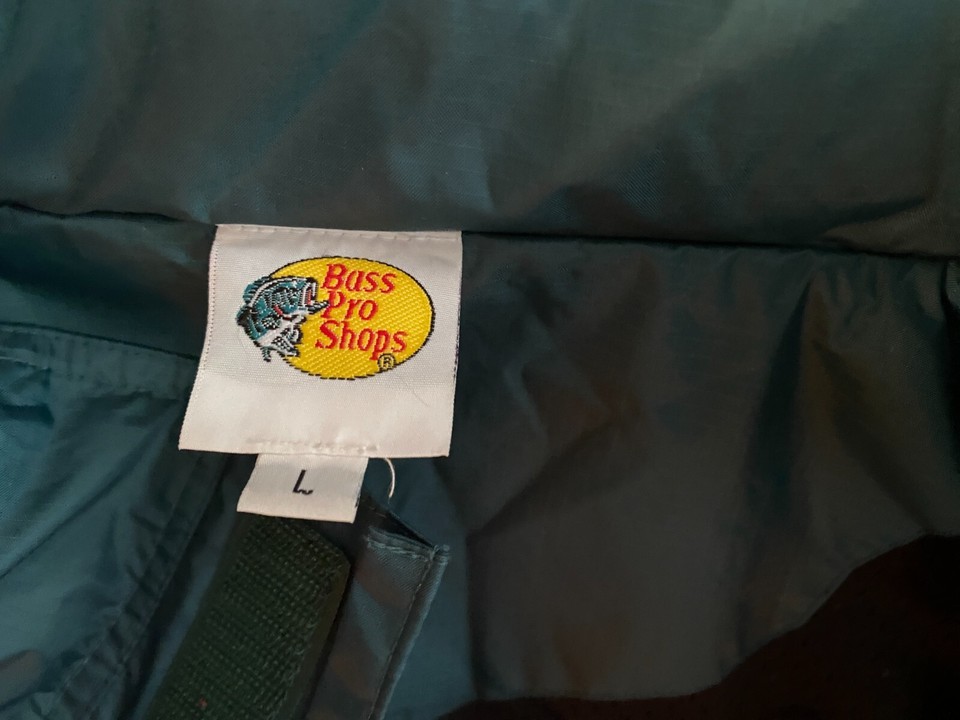 Bass Pro Shops Rain Jacket Mens Large VTG Green Black Hood Zip Pockets ...