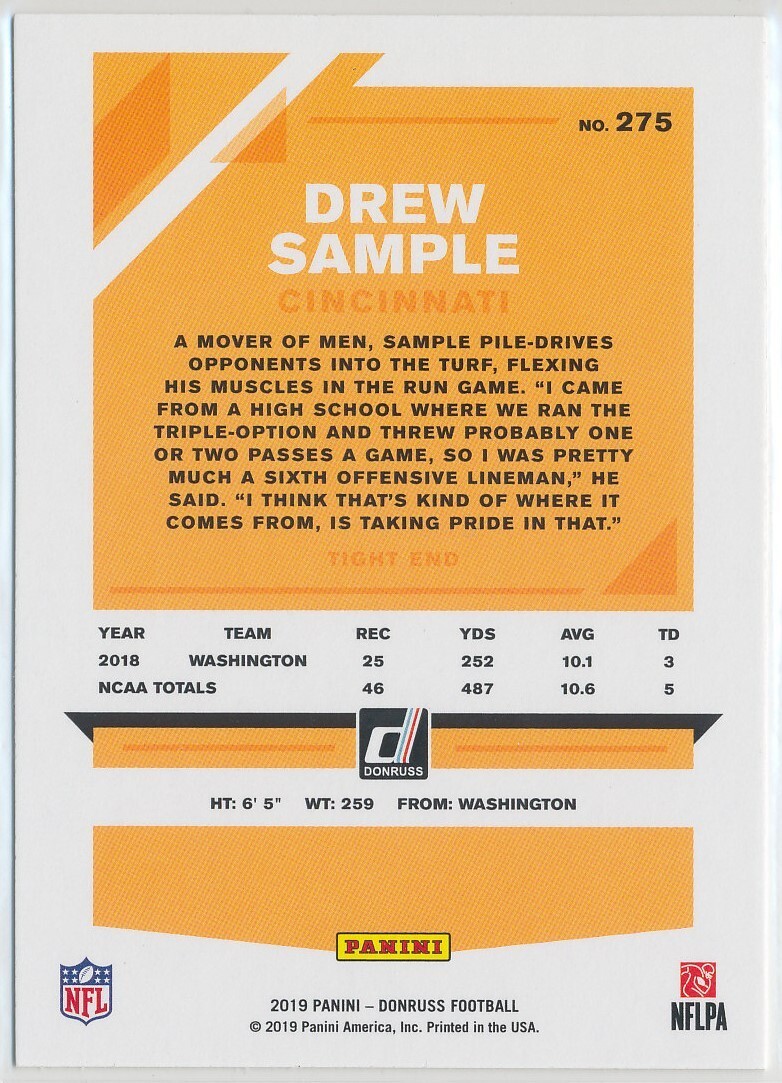 2019 Panini Donruss - Rookies #275 Drew Sample (RC) for sale online | eBay
