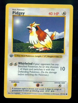 1999 Pokemon Base Set 1st Edition #57 Pidgey MP | eBay