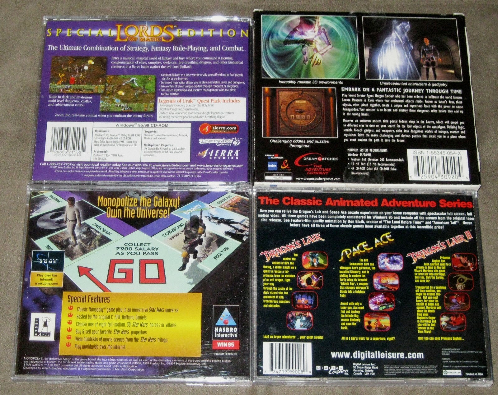 Lot of 4 Windows 95/98 PC Games - Dragon's Lair, The Messenger, Lords ...