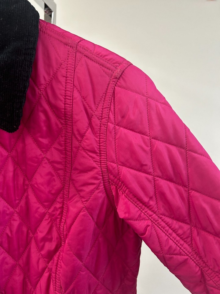 Pink Barbour Jacket Pantone 10 UK Quilted Black Cordoury Collar | eBay UK