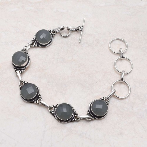 Gris Calcédoine Pierre Ethnique Bracelet Fait Main Bijoux 14 Gms AB ...