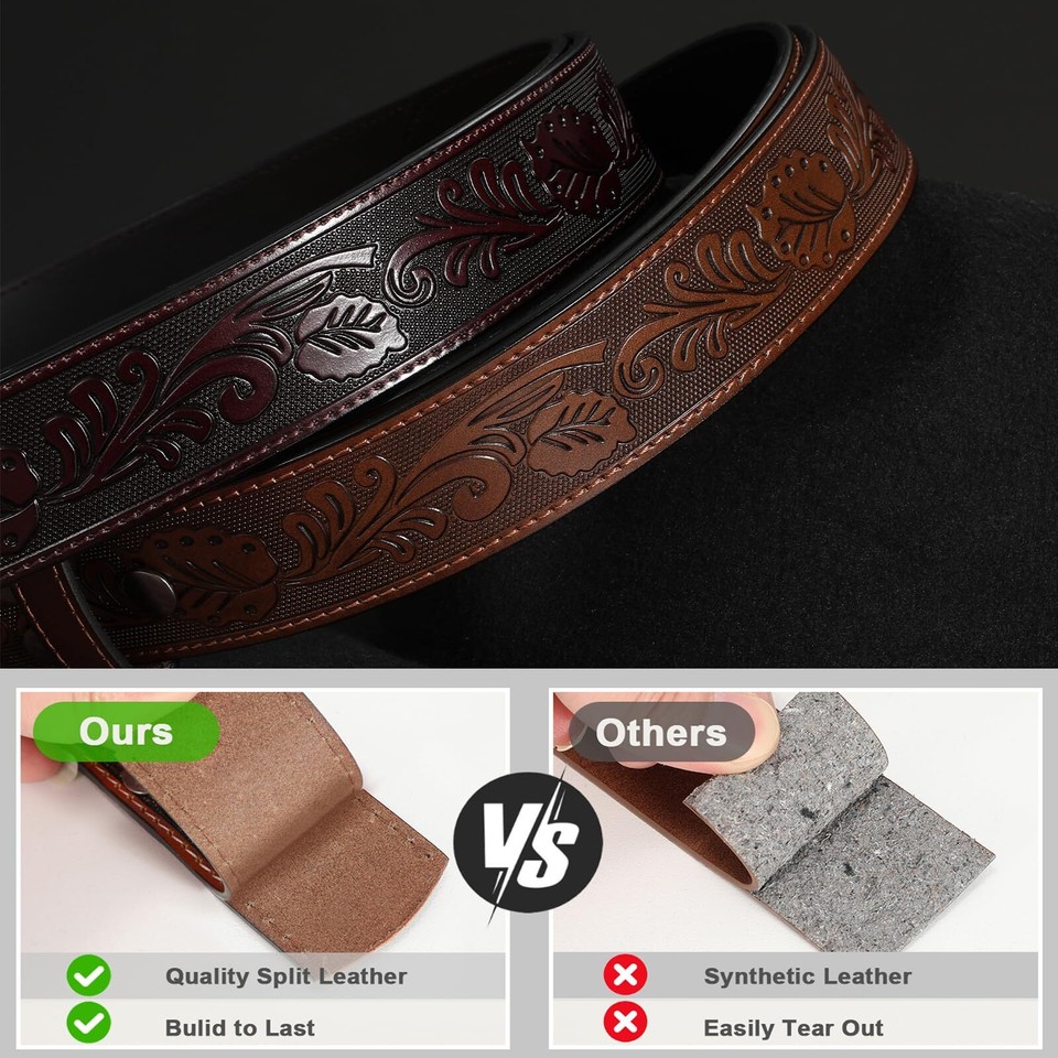 2 Pack Western Belts for Men without Buckle, Cowboy Belt for Buckle ...