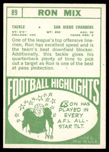 Ron Mix 1968 Topps #89 San Diego Chargers VG-EX | eBay