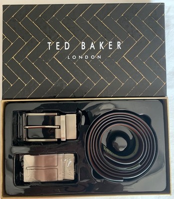 TED BAKER Belt in a Box - Black Leather - 2 Buckles Up To 44" BNIB CG ...