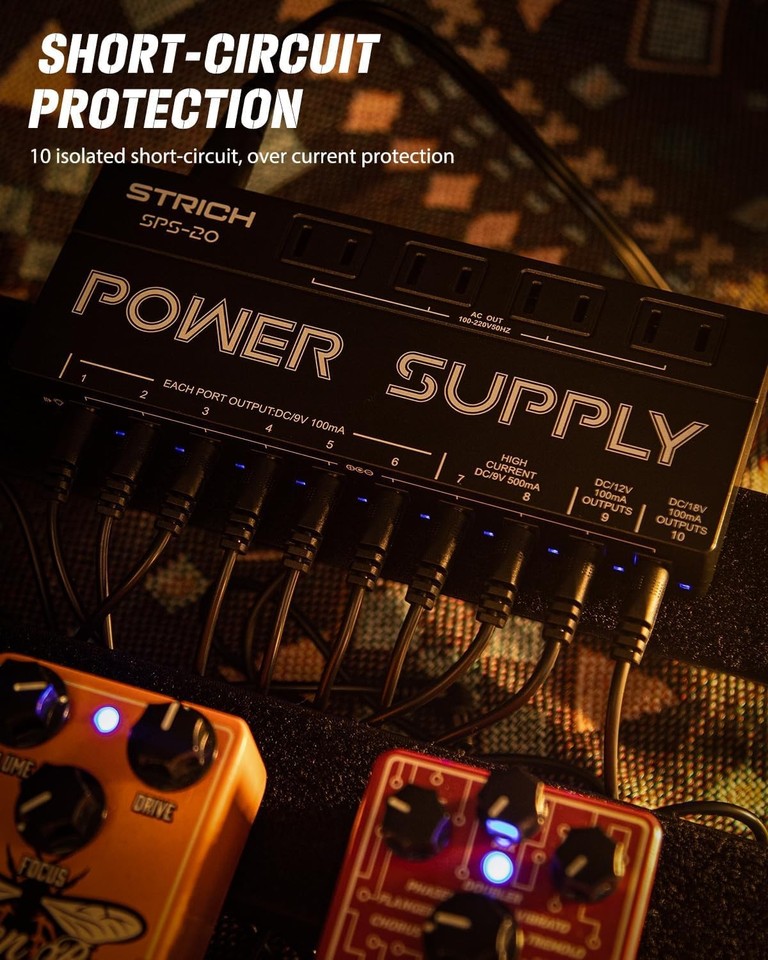 SPS-20 Guitar Power Supply 10 Independent DC Output for 9V/12V/18V ...