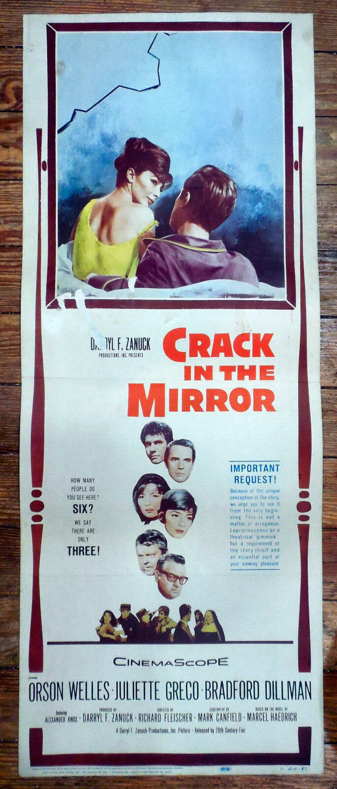 VINTAGE 14X36 INSERT MOVIE POSTER CRACK IN MIRROR ORSON WELLES JULIETTE GRECO 60 | eBay
