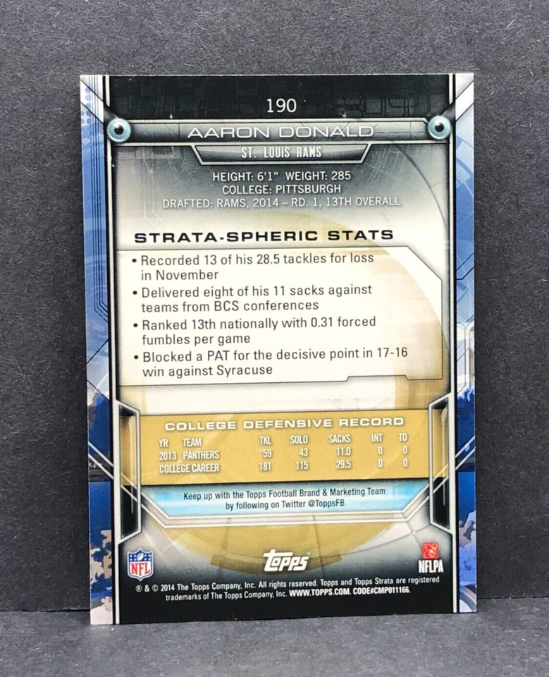 2014 Topps Strata AARON DONALD Rookie Card RC No. 190 St. Louis Rams | eBay