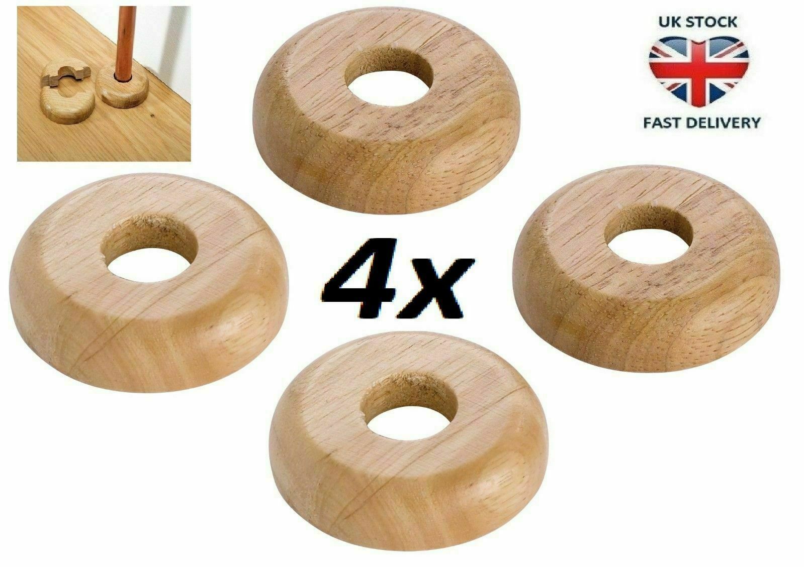 4 X REAL OAK Wood 45/15mm Radiator Pipe Collars Wooden Floor Cover Rose ...