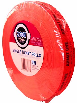 Red ADMIT ONE 2000 single Numbered rOLL TICKETS admission CoinTainer ...