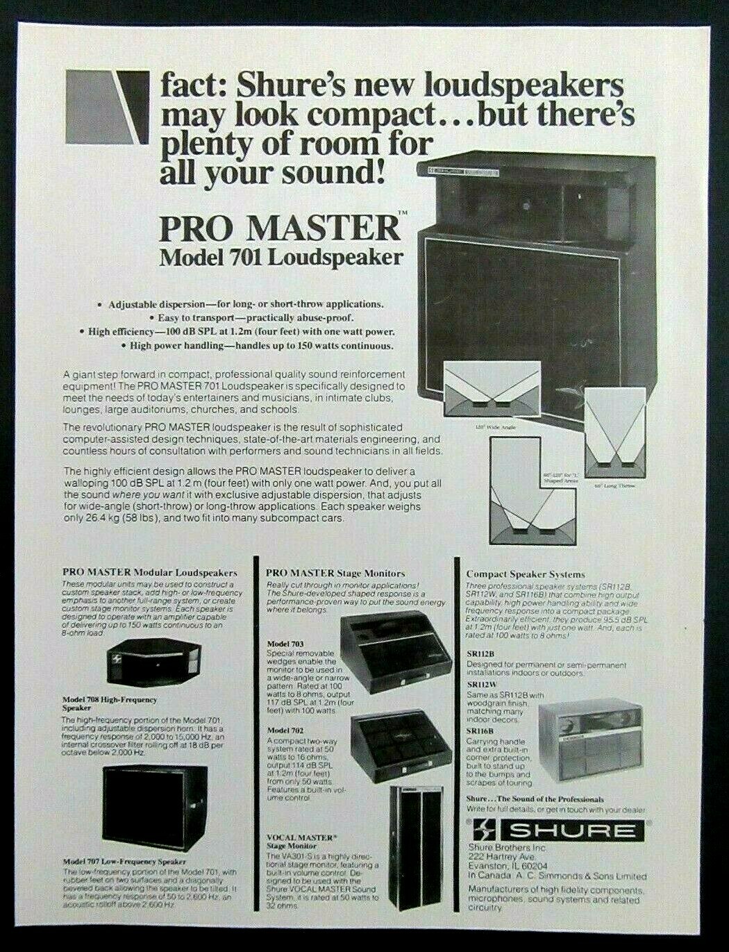 1979 SHURE Pro Master Loudspeakers & Stage Monitors Magazine Ad | eBay