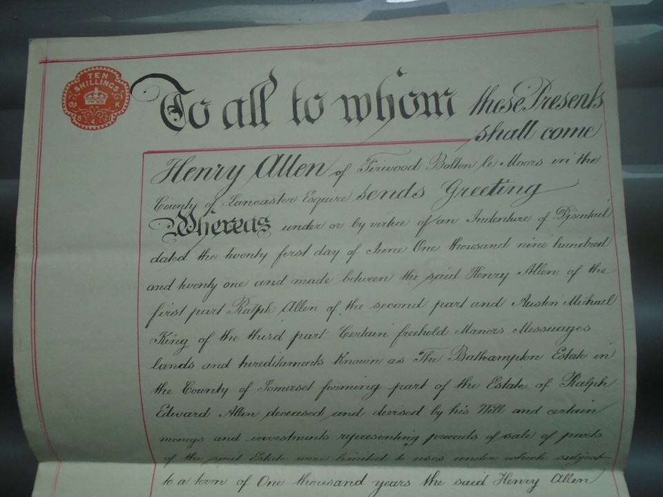 1921 Indenture Document Bolton-Le-Moors Henry Allen Deed Poll Signed ...