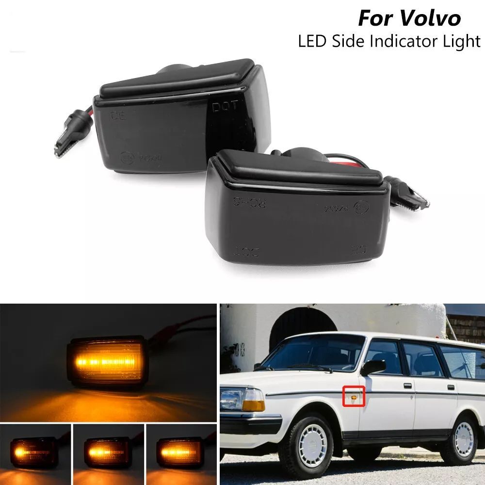 2PCS Dynamic LED Side Marker Indicator Repeater Lamps For Volvo 240 740 ...