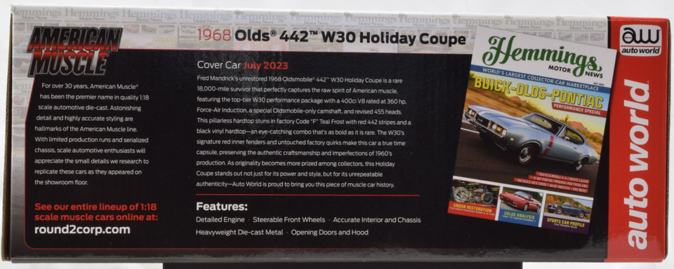 Auto World American Mus Hemmings 1968 Old 442 W30 Holiday Coupe 1:18 ...