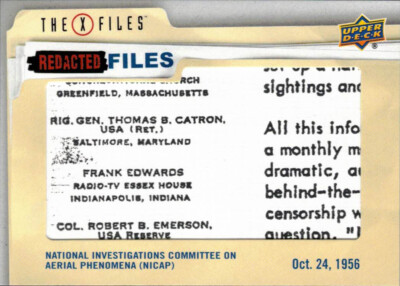 Upper Deck X-Files UFOs Aliens Redacted Files RF-26 NICAP Arial ...