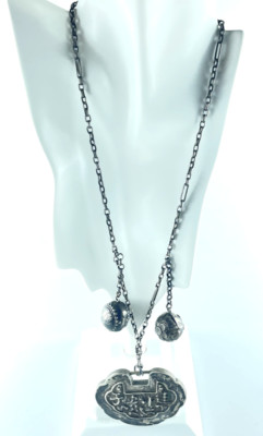 Antique Chinese Silver Lock Pendant Longevity Symbols | eBay