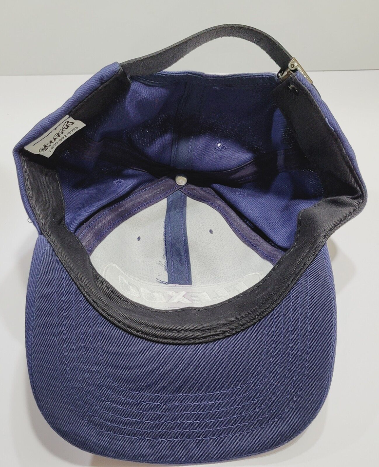 FLEXCO Logo Blue and White Embroidered Baseball Cap Hat Leather Strap Adjustable | eBay