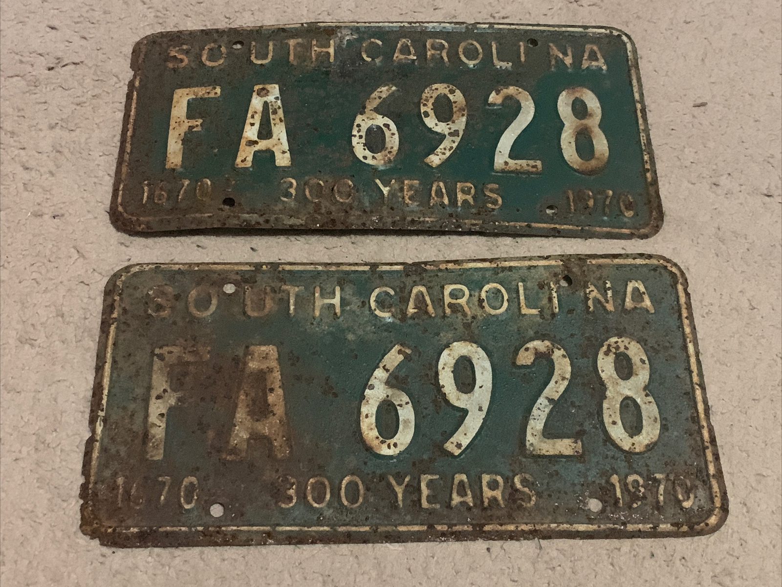 Pair Of 1970 South Carolina License Plates Green SC tag FA 6928 tags ...