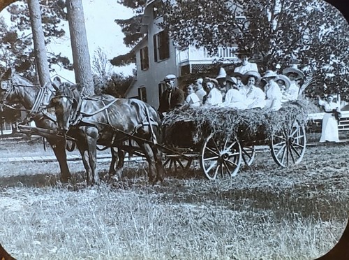 Hay Ride, Women in a Wagon, NO LABEL, Vintage Magic Lantern Glass Slide ...